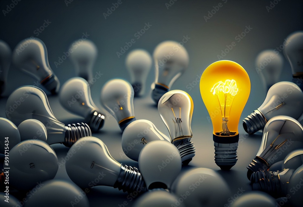 Light bulb yellow outstanding among lightbulb group. Concept of ...