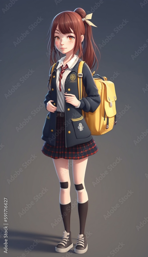 3D cartoon of cute Japanese women wearing school clothes fullbody ...