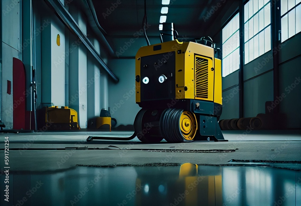 a large machine is sitting in a large room with a yellow line on the ...