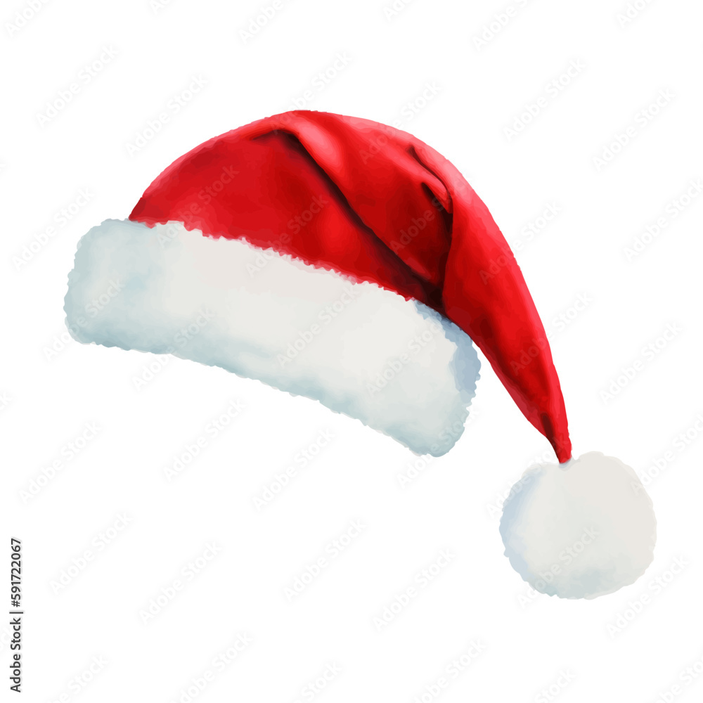 santa hat with style hand drawn digital painting illustration Stock ...