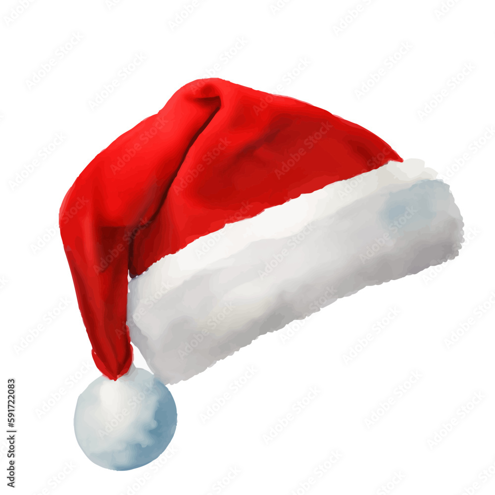 santa hat with style hand drawn digital painting illustration Stock ...