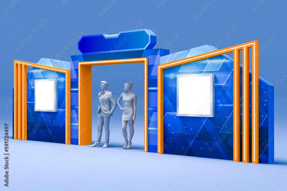 3d illustration gate entrance single access digital technology ...
