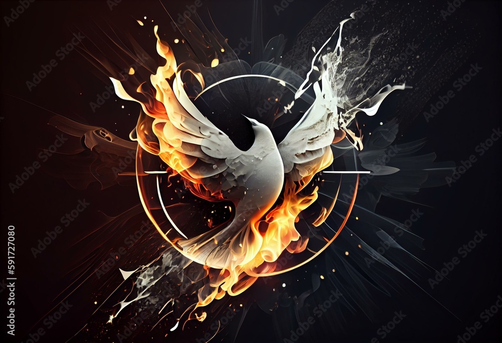 Holy Spirit, Pentecost symbol with a dove, flames or fire. Abstract ...