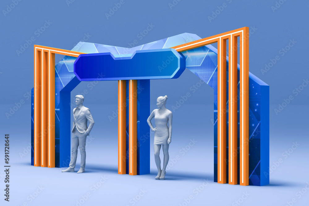 3d illustration gate entrance single access digital technology ...