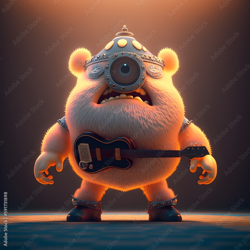 this character in style of pixar playing guitar at concert full body ...