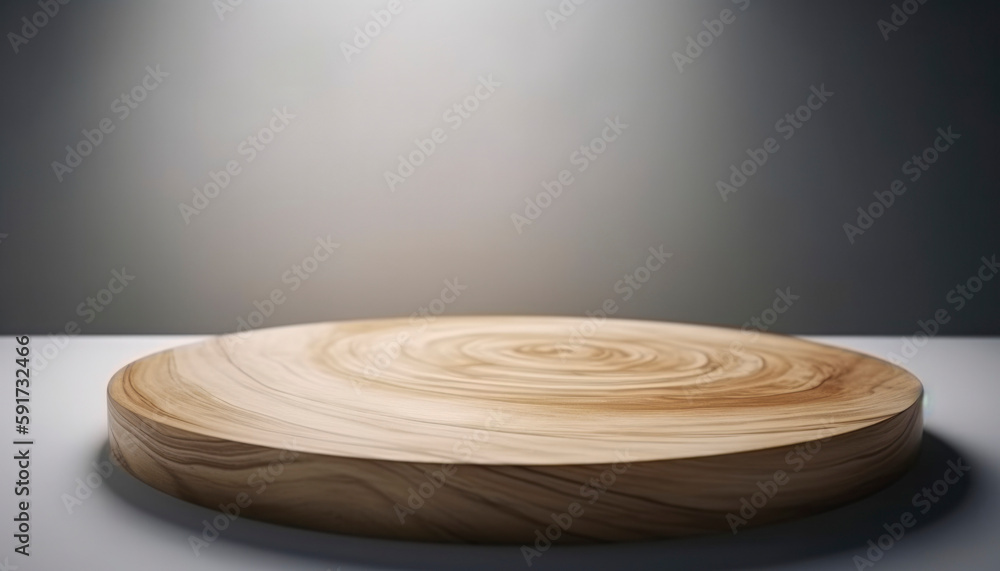 Empty beautiful round wood table top counter on interior in clean and ...