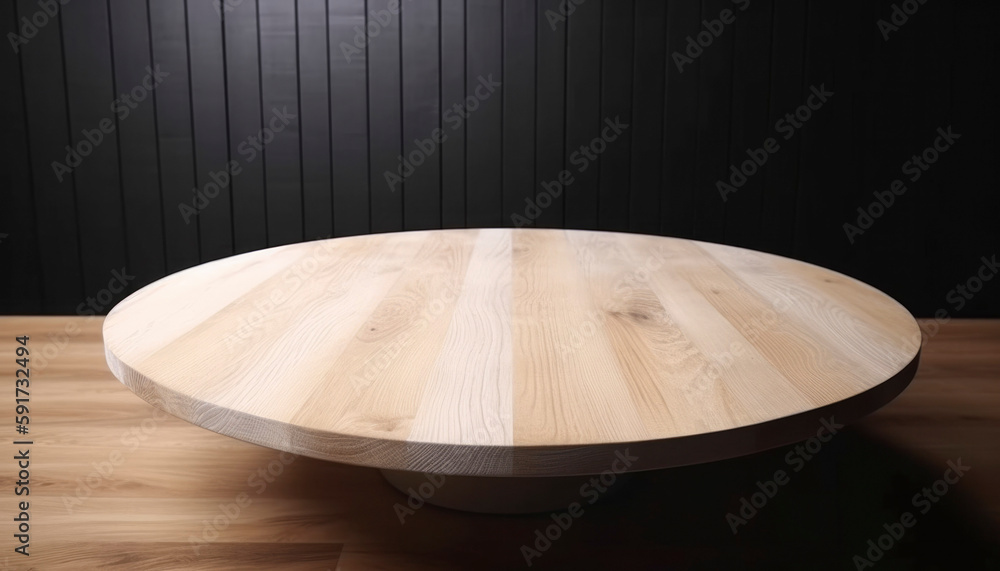 Empty beautiful round wood table top counter on interior in clean and ...