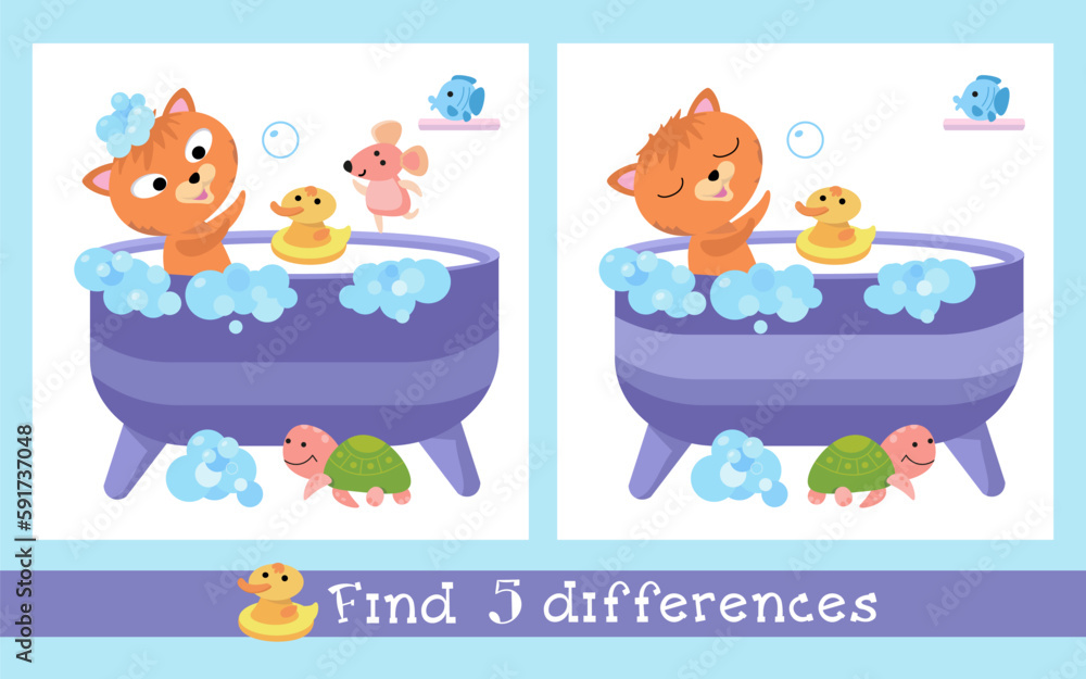 Find 5 hidden differences. Educational puzzle game for children. Cute ...