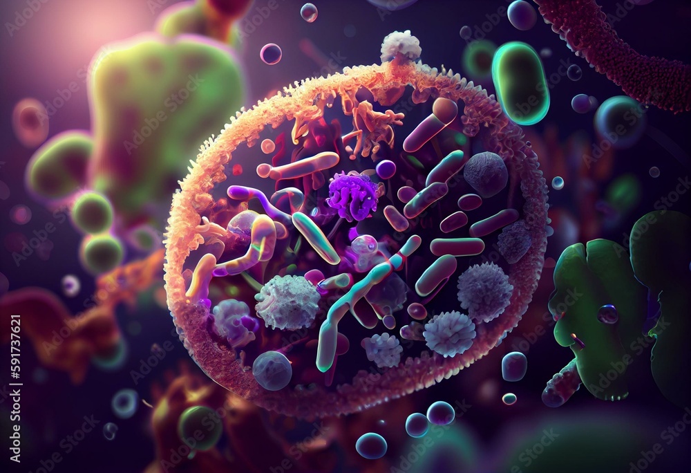 Bacteria on skin, Skin microbiome 3d illustration. Generative AI Stock ...