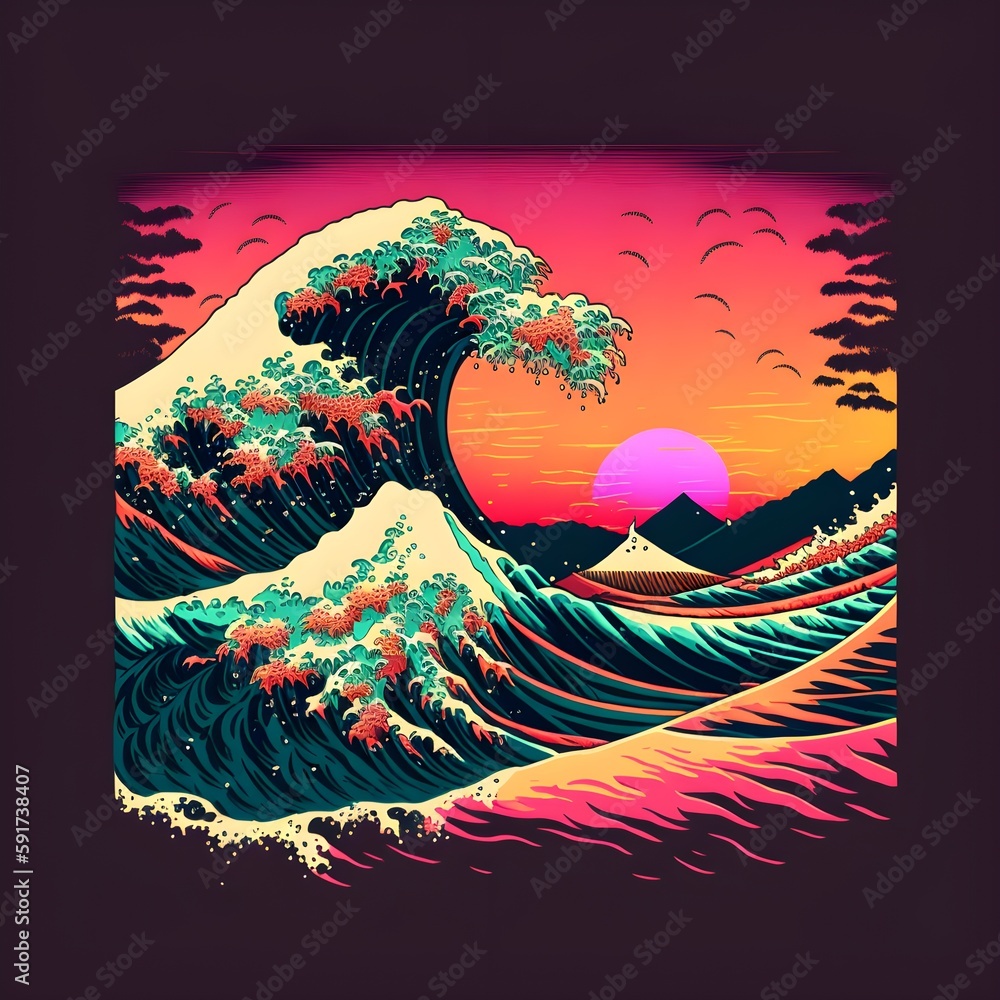 the great wave off kanagawa vaporwave synthwave retrowave 80s retro ...