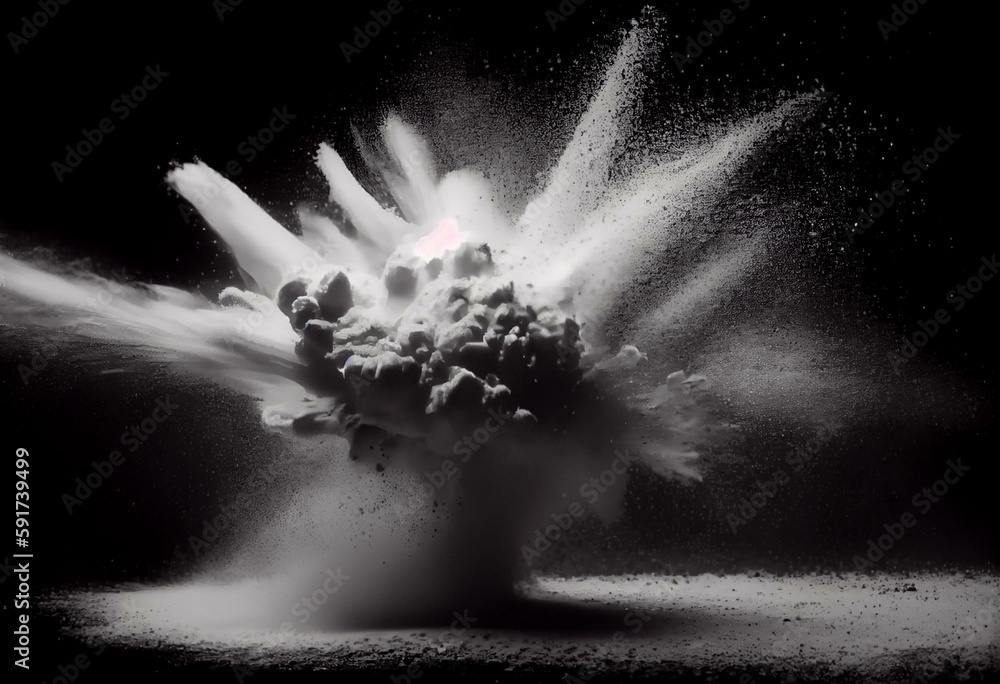 Super slow motion of white powder explosion isolated on black ...
