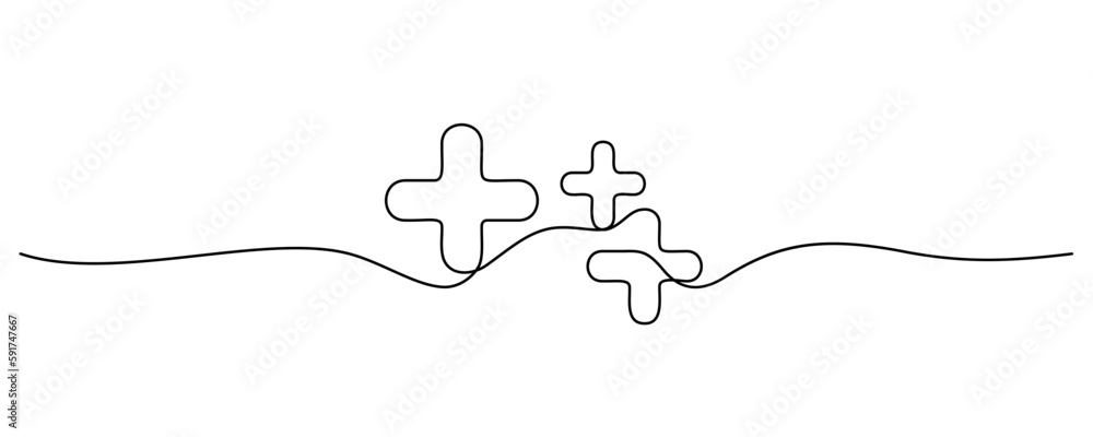 plus sign in continuous line drawing vector illustration. abstract ...