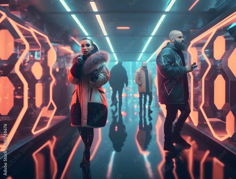 pop artists in the future vibrant and hexagon futuristic scene with ...