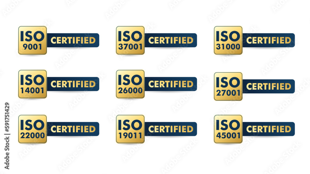 Set of ISO Certification stamp and labels quality management system ...