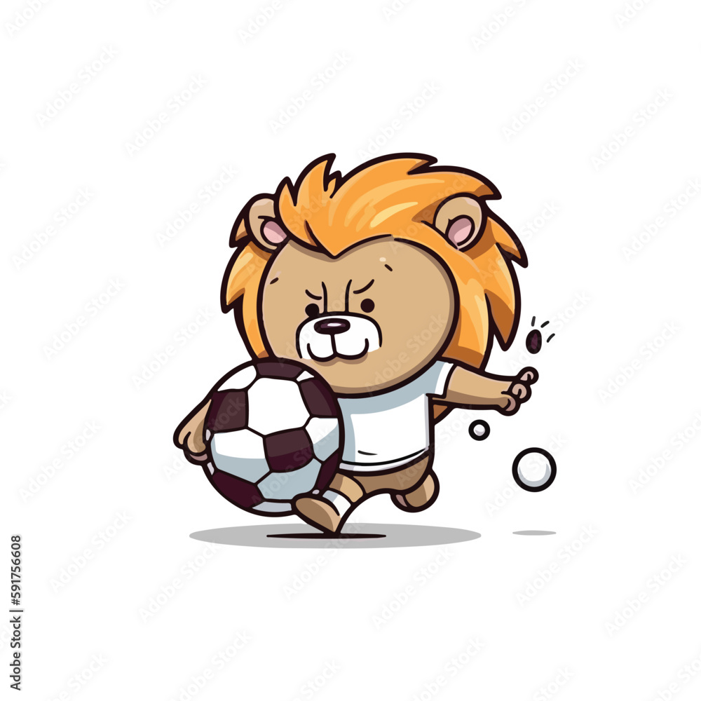 Mascot cartoon of cute smile lion playing football soccer. 2d character ...