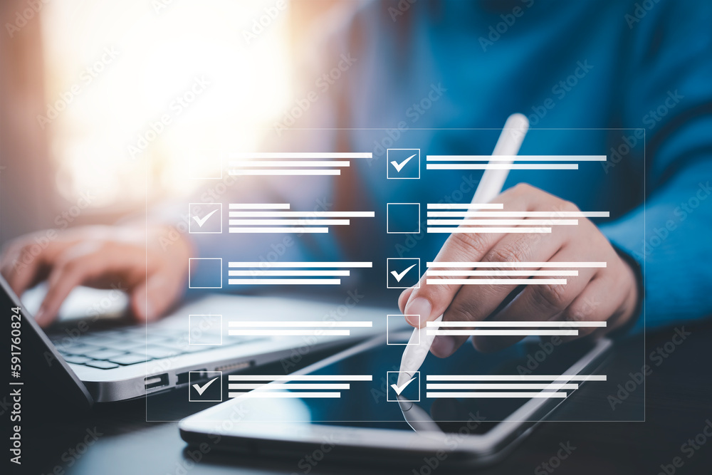 checklist and clipboard task documentation management, business people ...