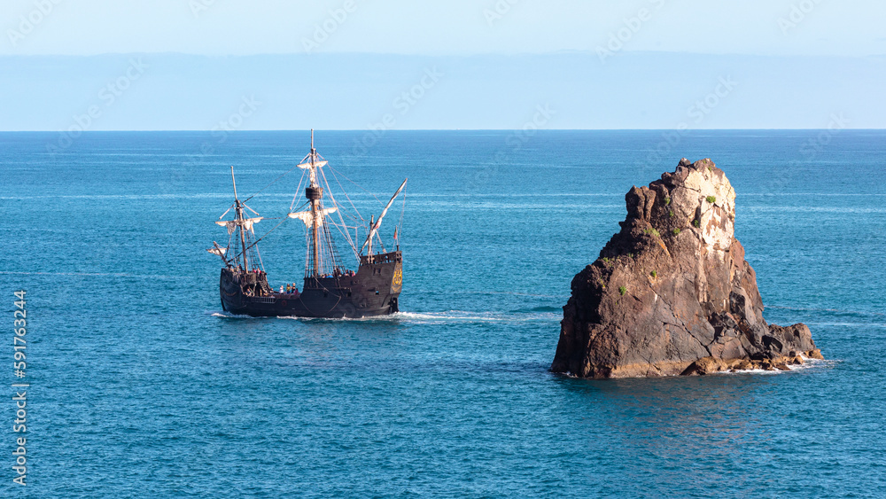 The pirate ship Santa Maria de Columbo in Funchal is an exact replica ...