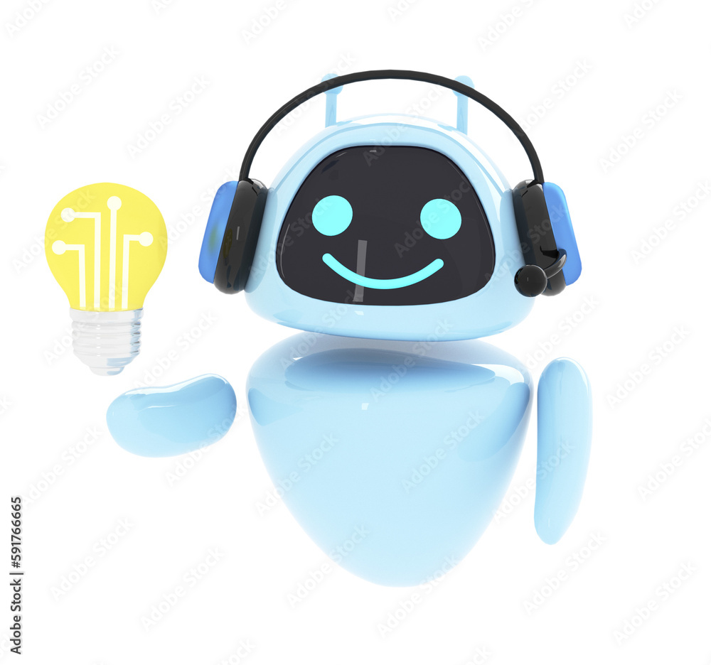 Artificial intelligence chatbot holding light bulb with neural network ...