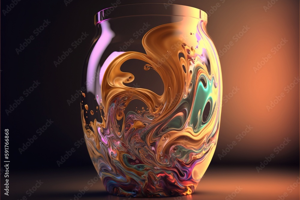 Liquid colors in glass vase. Glass vortex: a surrealistic explosion of ...