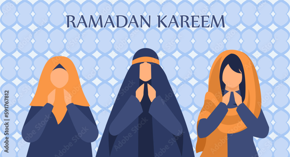 Women in traditional Arabic clothes praying vector illustration ...