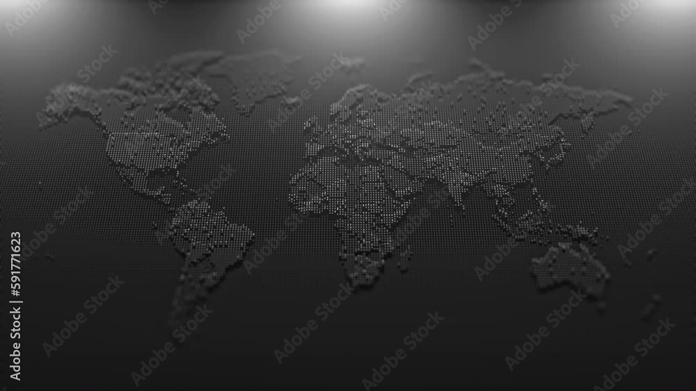 Dotted world map on a black background. Dots world map. seamless loop ...