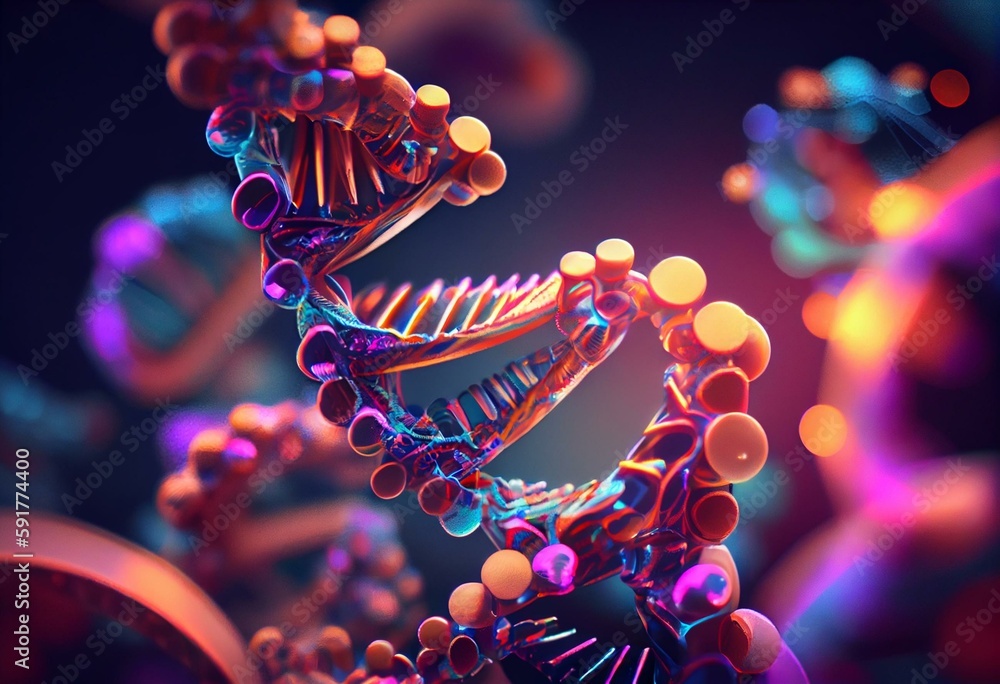 DNA concept, macro view under microscope, helix background created with ...