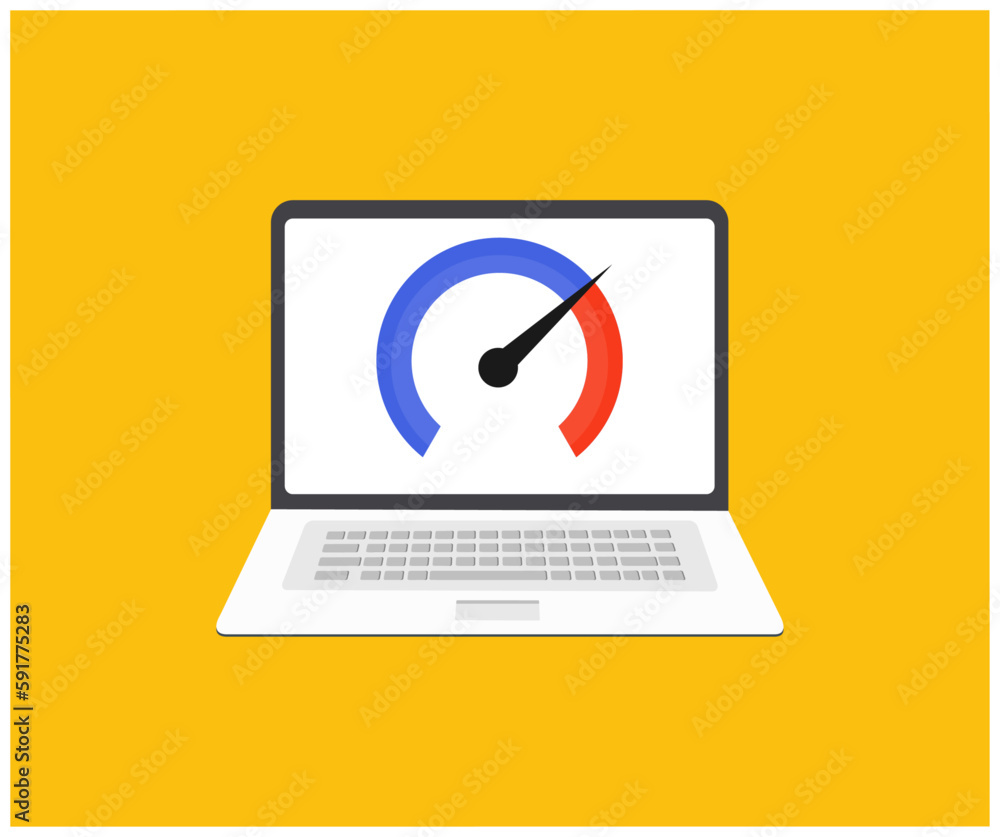 Laptop with internet connection speed test on the computer screen logo ...