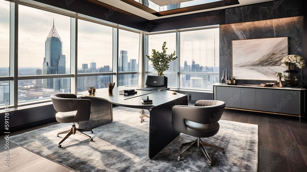 A mesmerizing image of a sumptuous corner office, combining modern ...