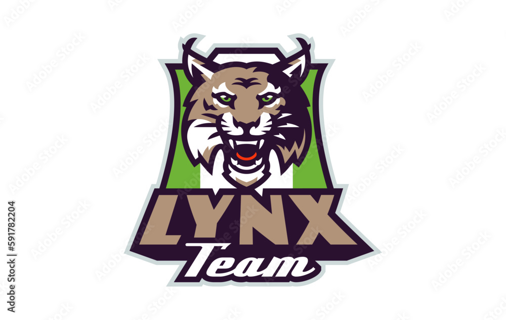 Sports logo with lynx mascot. Colorful sport emblem with lynx, bobcat ...