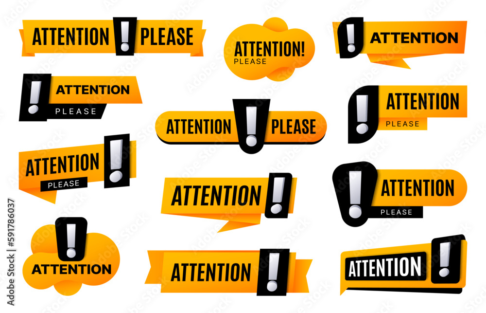 Attention please, important information signs and badges, vector ...