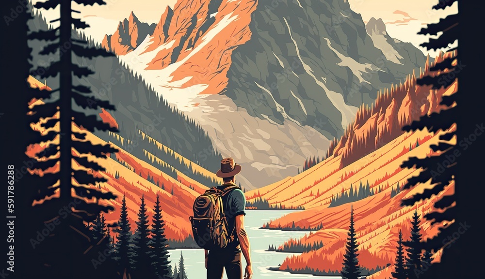 Generative AI. Adventure outdoor nature motivational poster with man ...