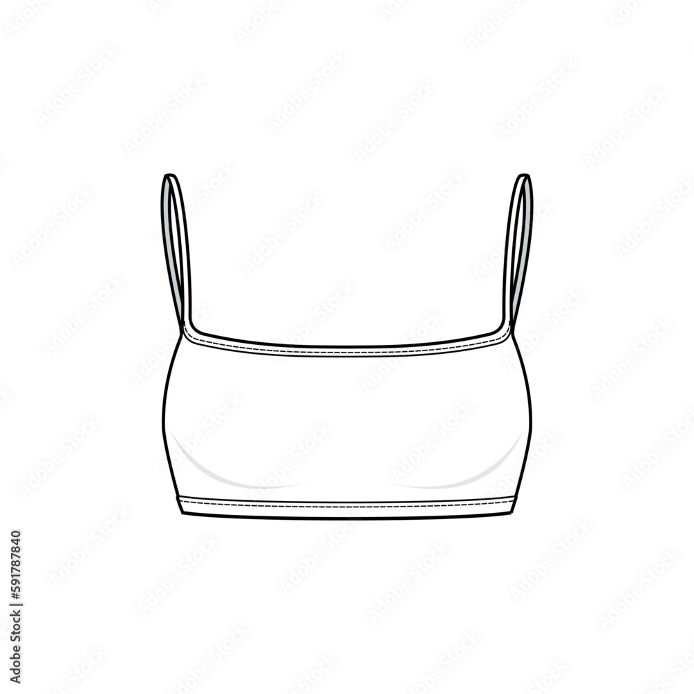 Crop bra top fashion technical drawing template. with elasticated ...