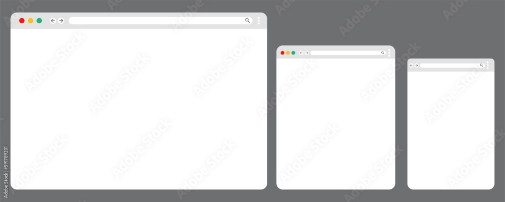White browser window design. Vector isolated web elements. Browser window template for mobile ...