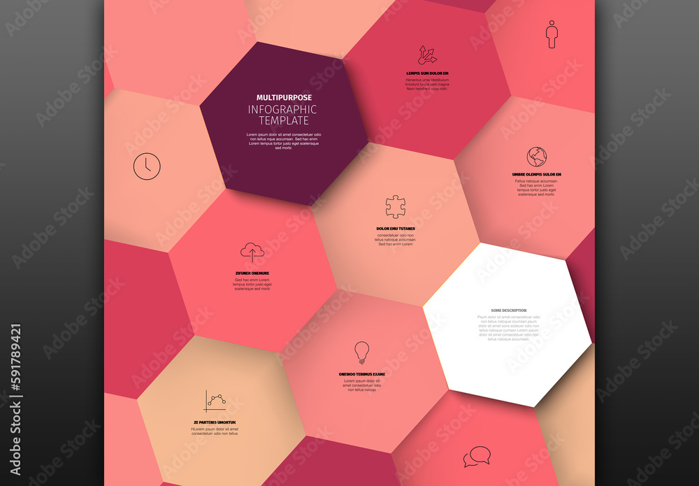 Multipurpose pink hexagon mosaic infographic template Stock Template ...