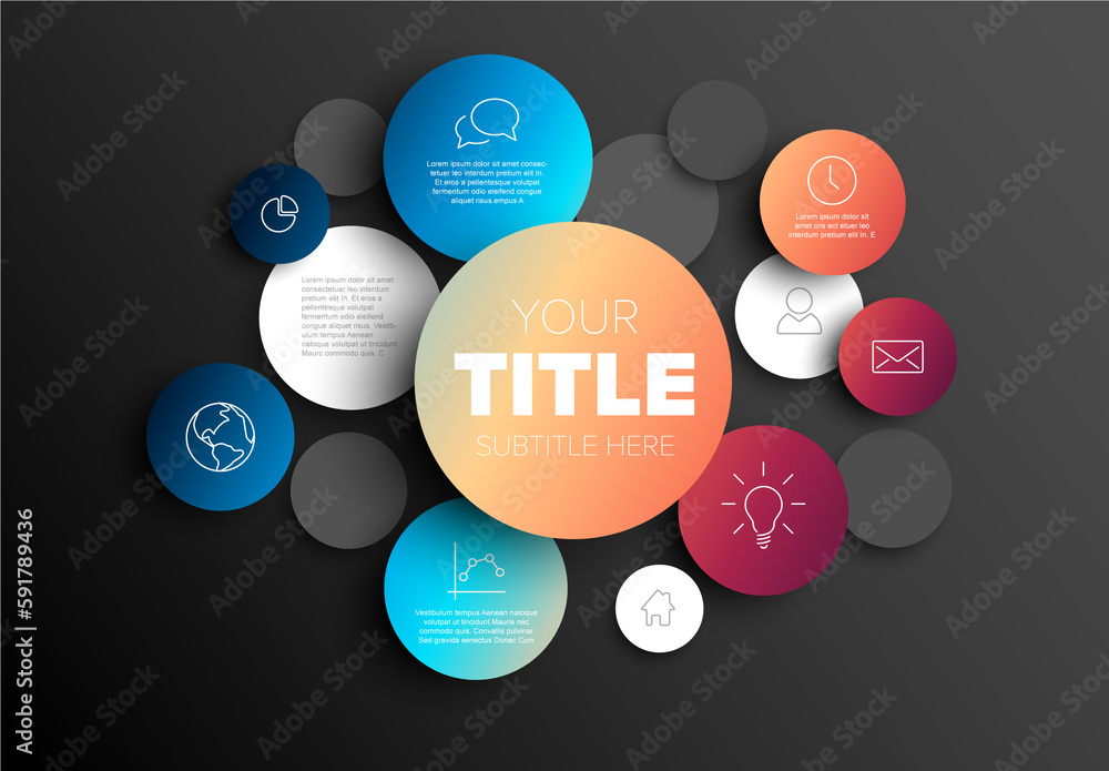 Vector Minimalist Infographic report template with red blue circles and ...