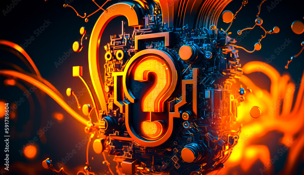 3d image of question mark in the middle of yellow and black background ...
