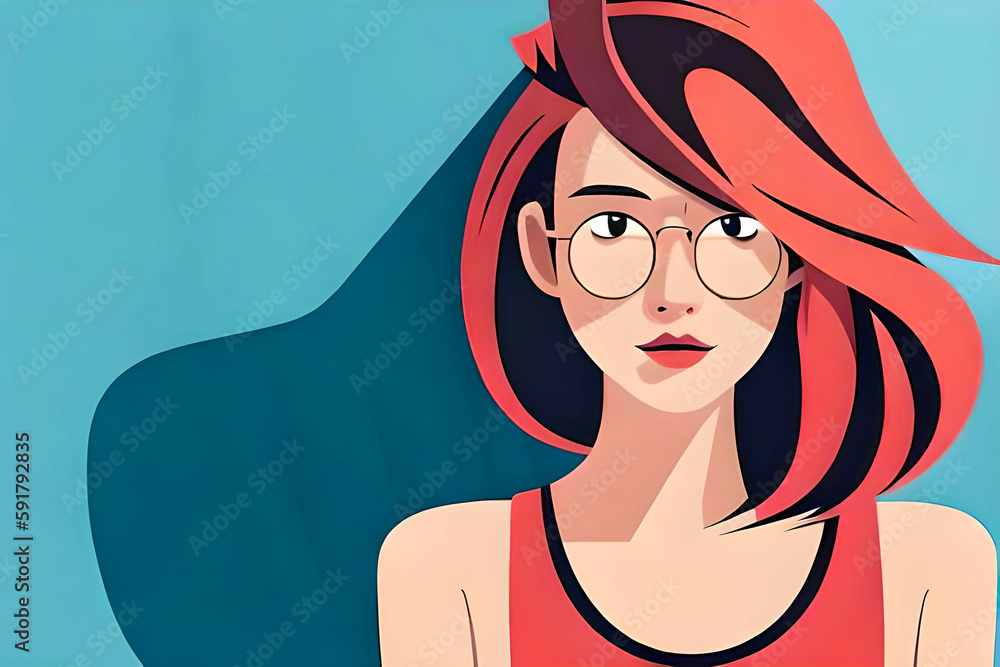 Red hair girl wearing glasses icon, woman avatar, flat illustration ...