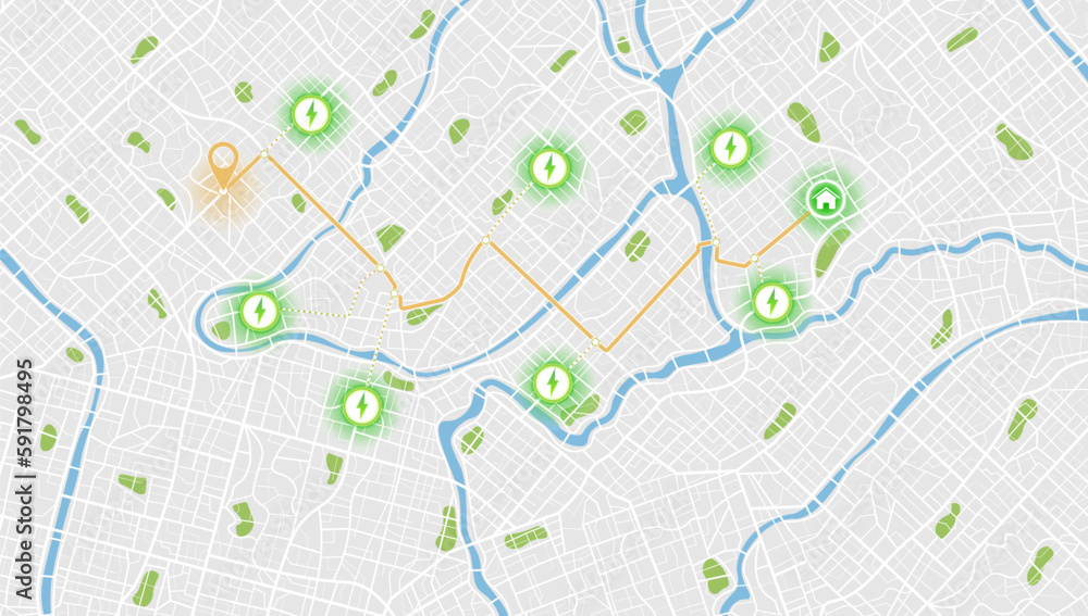 Location tracks dashboard. Path turns and destination tag or mark. Huge ...
