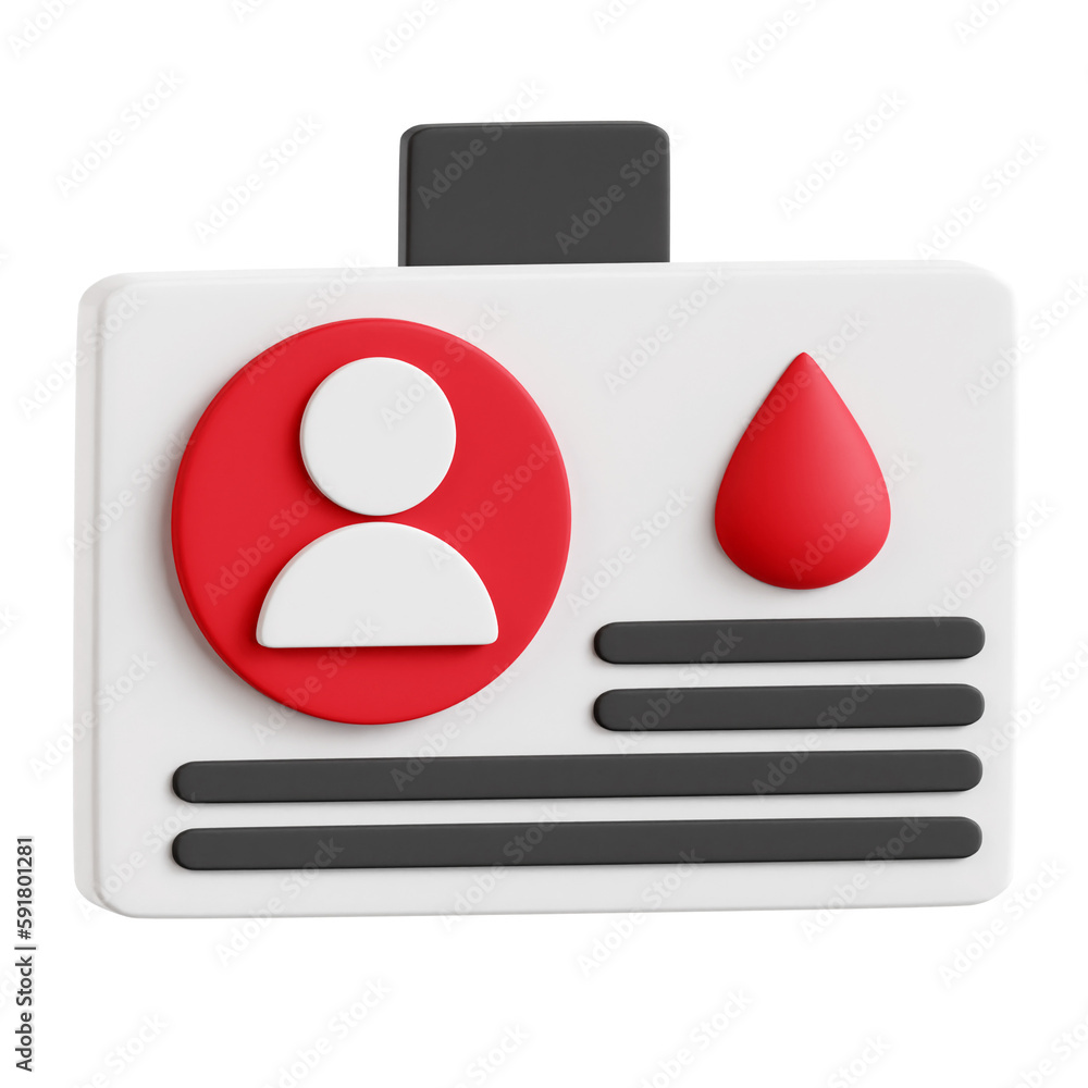 3D illustration of a blood donor card used for identification purposes ...