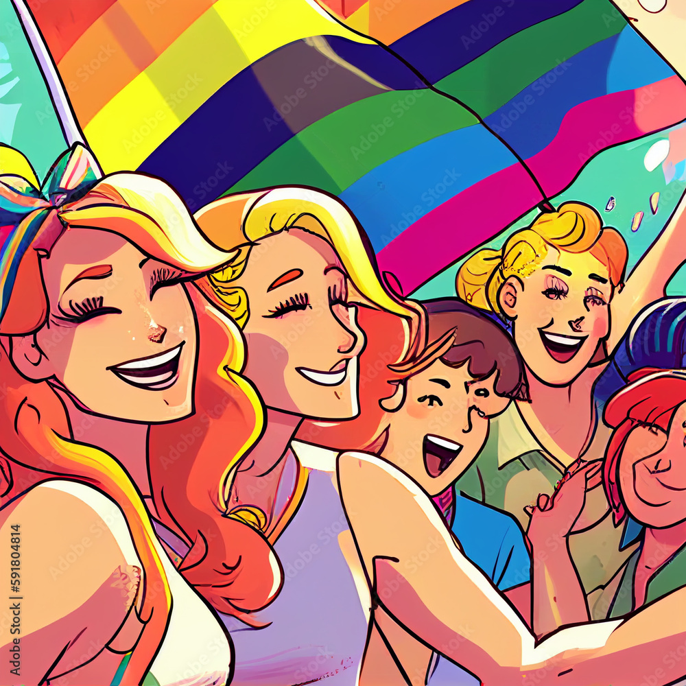 Cartoon illustration of a Gay Pride Parade, Generative Ai, Stock ...
