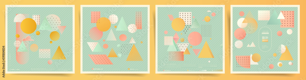 Geometric abstract design square template set. Gradient geometric ...