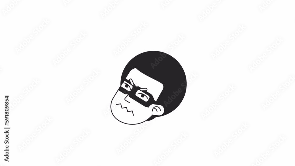 Angry gang member bw icon animation. Kinky haired man. Animated ...
