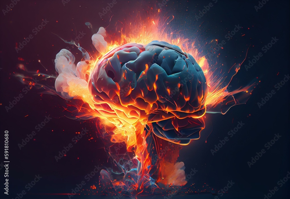 ภาพประกอบสต็อก Unleash the Explosive Power of Your Mind with our Concept Art of a Brain Bursting ...