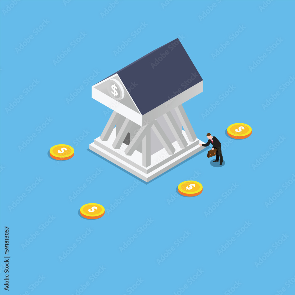 Banking collapse - financial crisis isometric 3d vector illustration ...