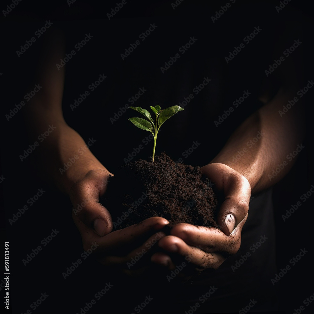 hand holding small tree for planting. hands holding a fresh green ...