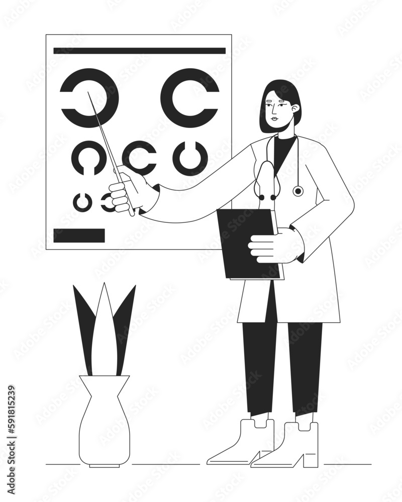 Ophthalmology clinic bw concept vector spot illustration. Optometrist ...