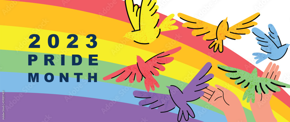 Happy Pride month background. LGBTQ community symbols with rainbow ...