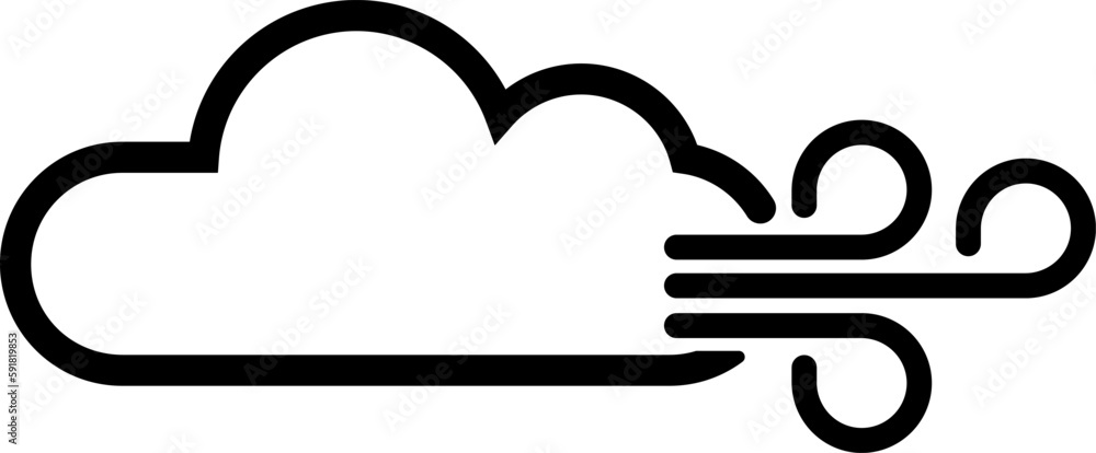 wind clouds Icon weather forecast pictogram. Wind icon, wind blowing ...