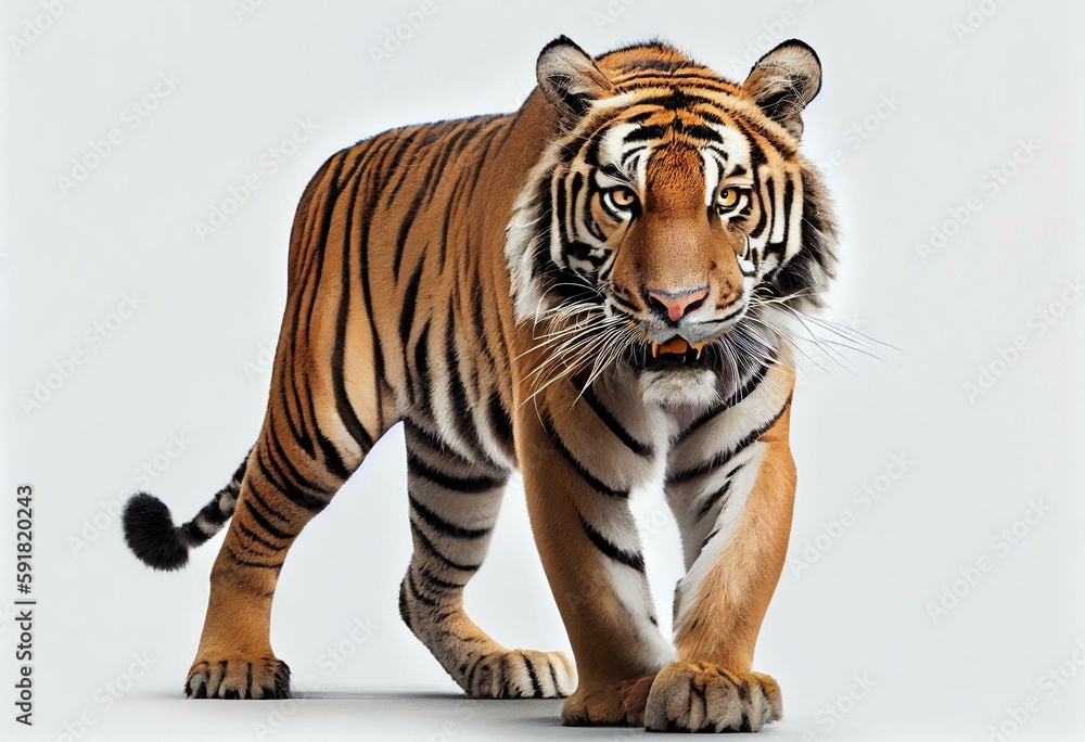 Tiger looking camera with clipping path on white background. Generative ...