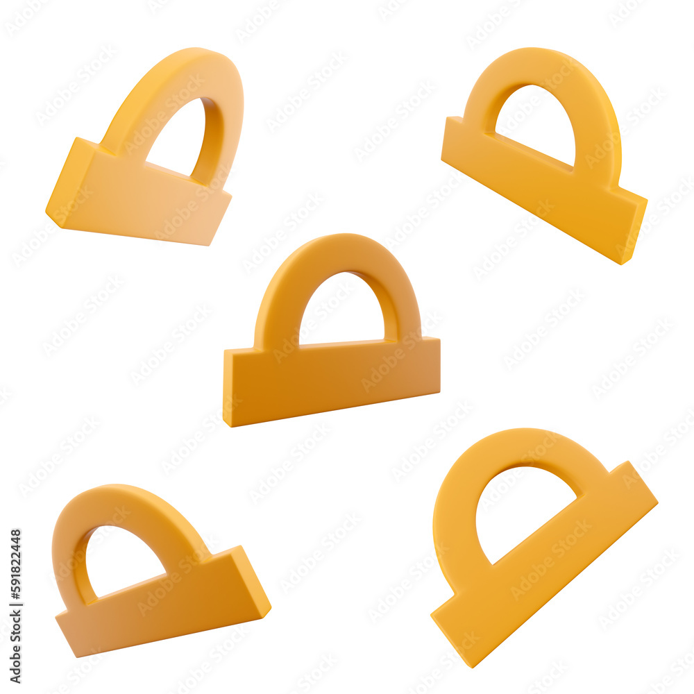3d rendering yellow protractor icon set. 3d render drafting device is ...